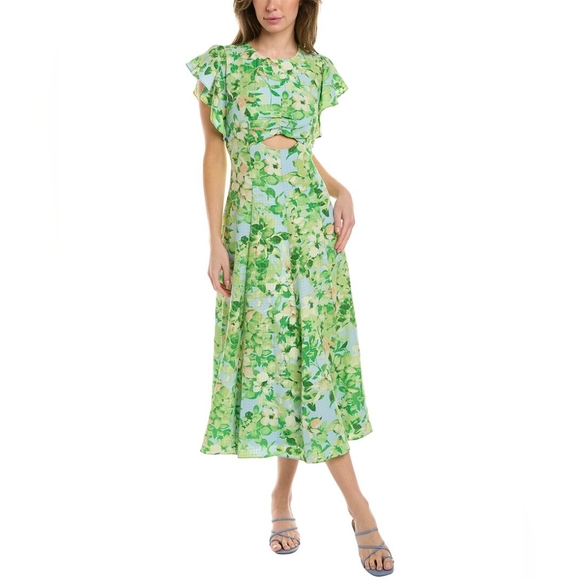 Maison Tara | Dresses | Maison Tara Womens Flutter Sleeve Cutout Midi ...